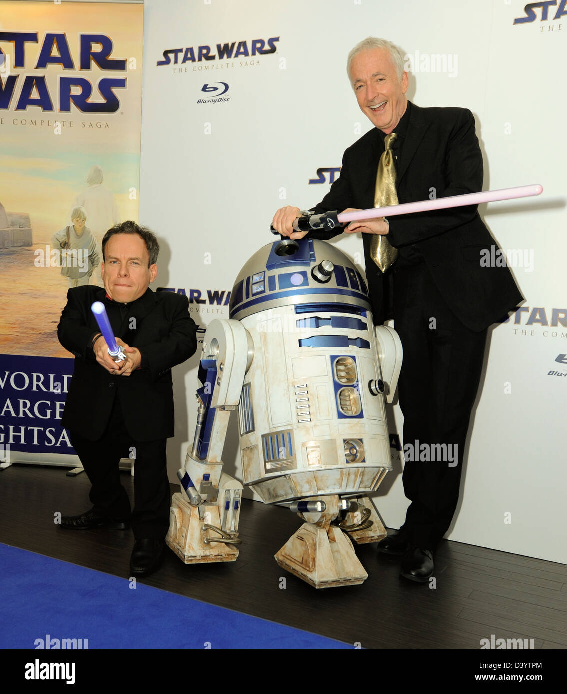 Kenny Baker and Anthony Daniels at the Star Wars blue ray launch party ...
