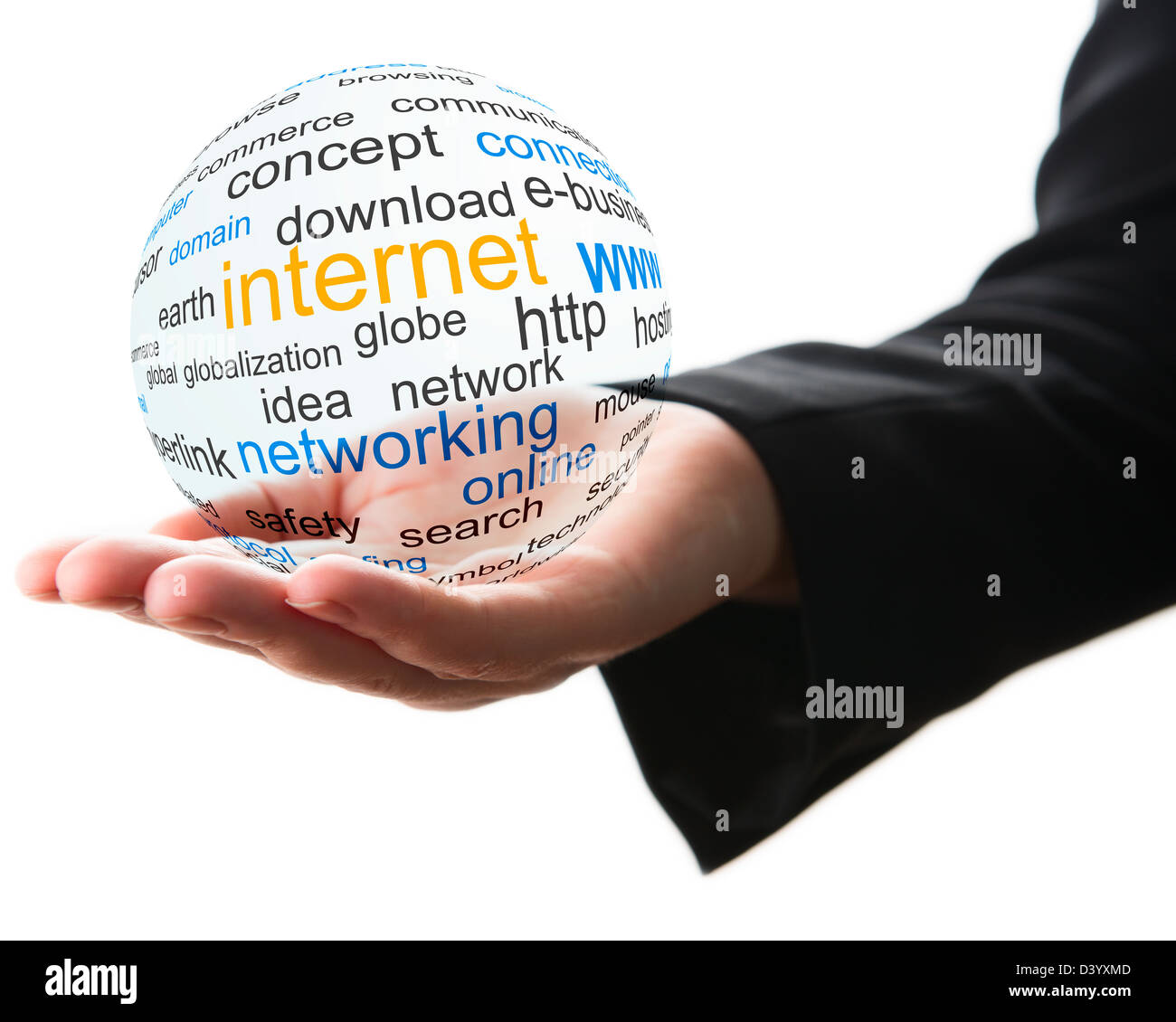 Transparent ball with internet word in a hand Stock Photo - Alamy