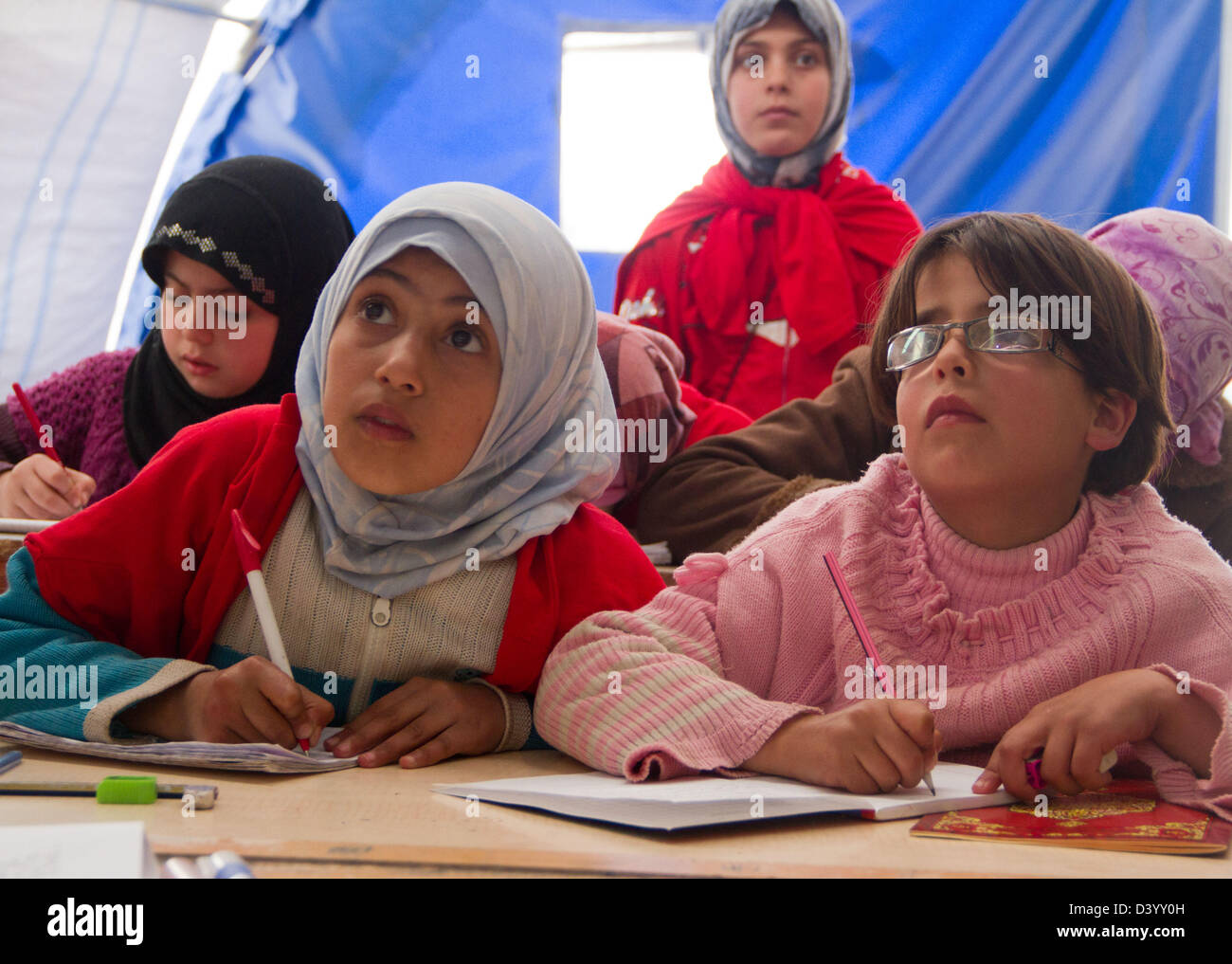 Azaz, Syria. 27th February 2013. Abu Ali teaches a class of 10-11 year ...