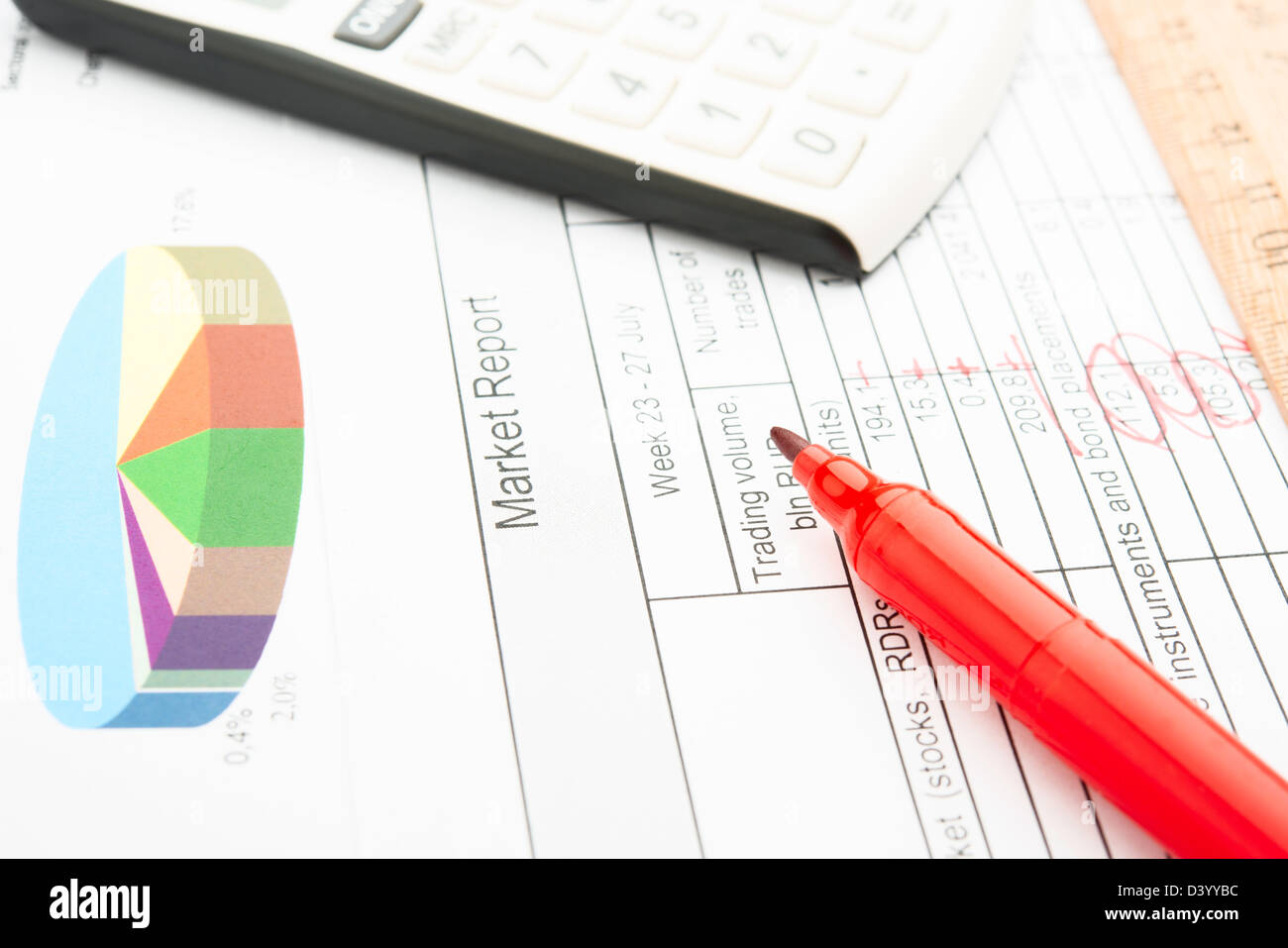 Company year report with graphs and pencil Stock Photo - Alamy
