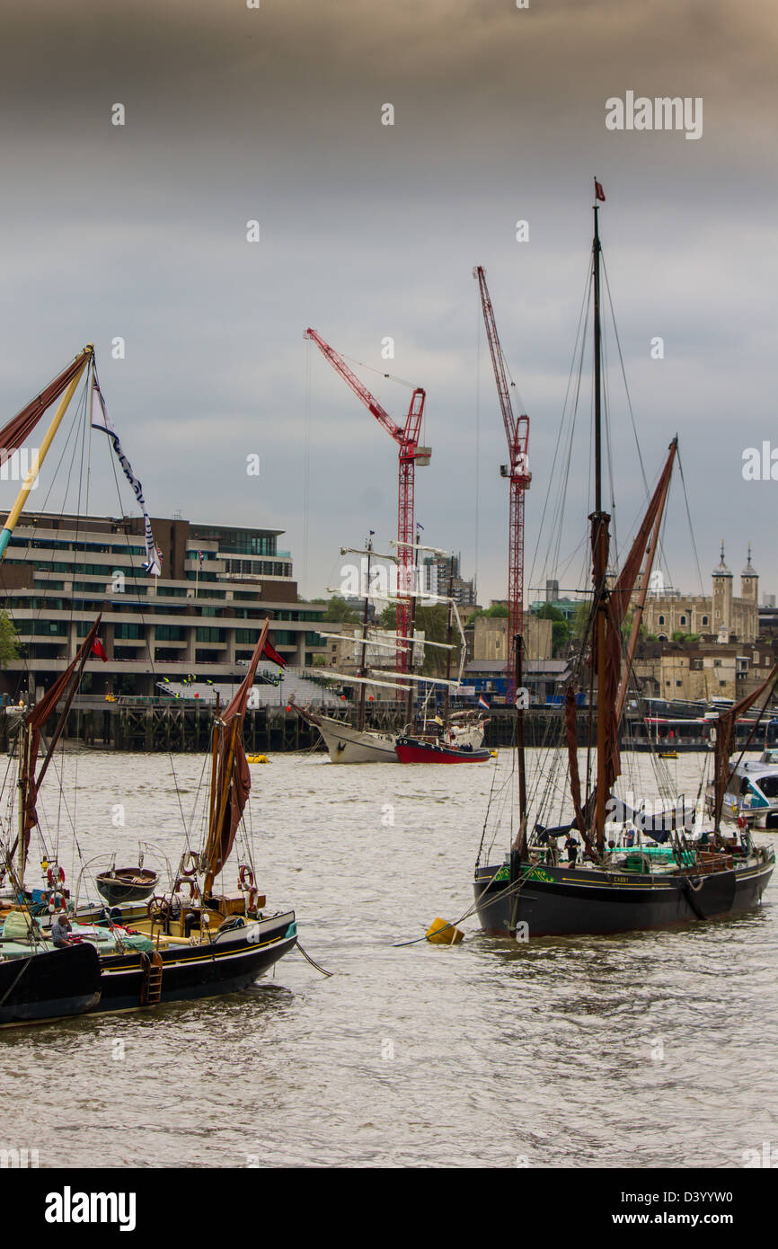 Jubilee Celebrations Tall Ship and Barges Pool of London River Thames ...