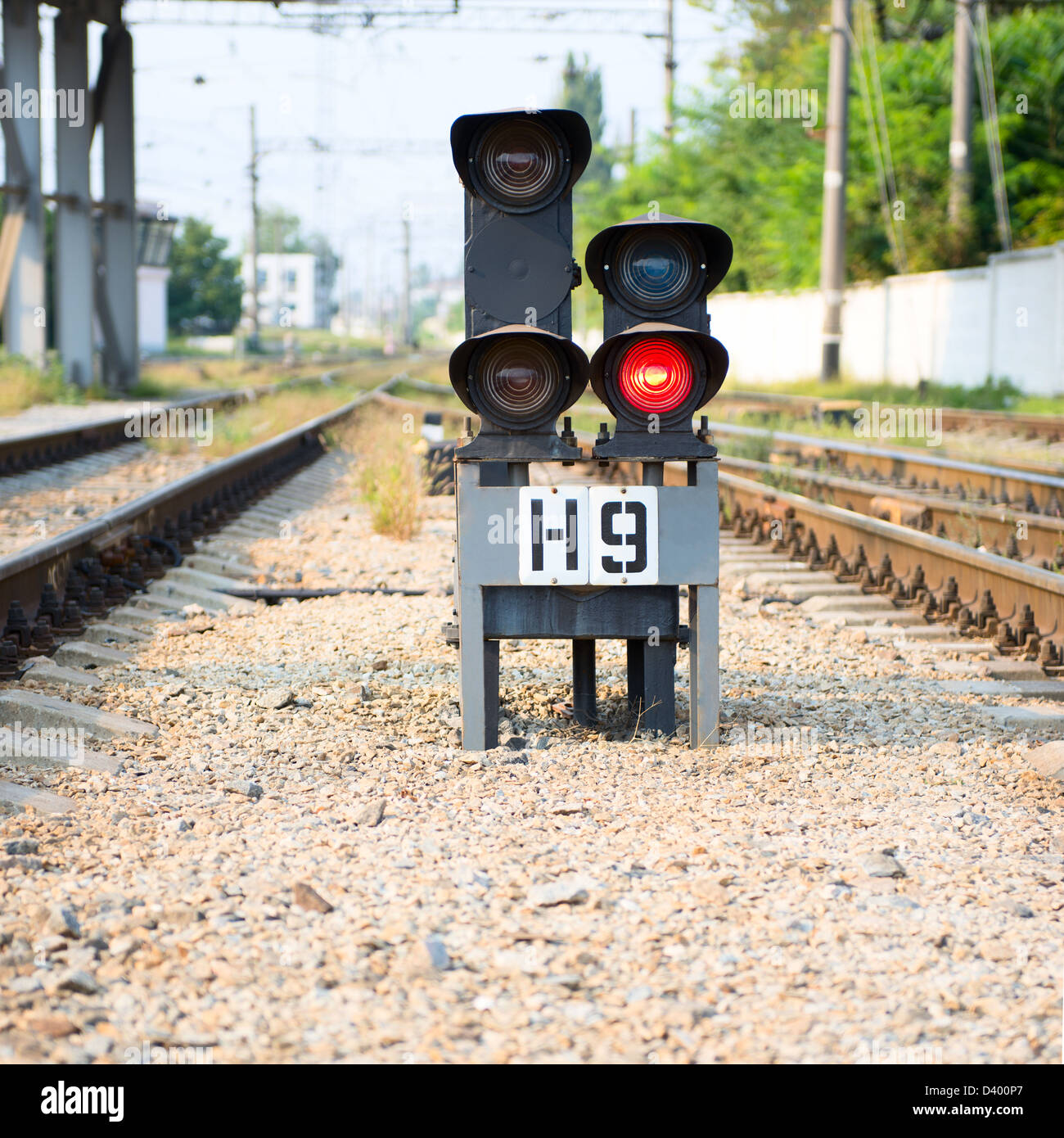 Red semaphore on a railway Stock Photo - Alamy