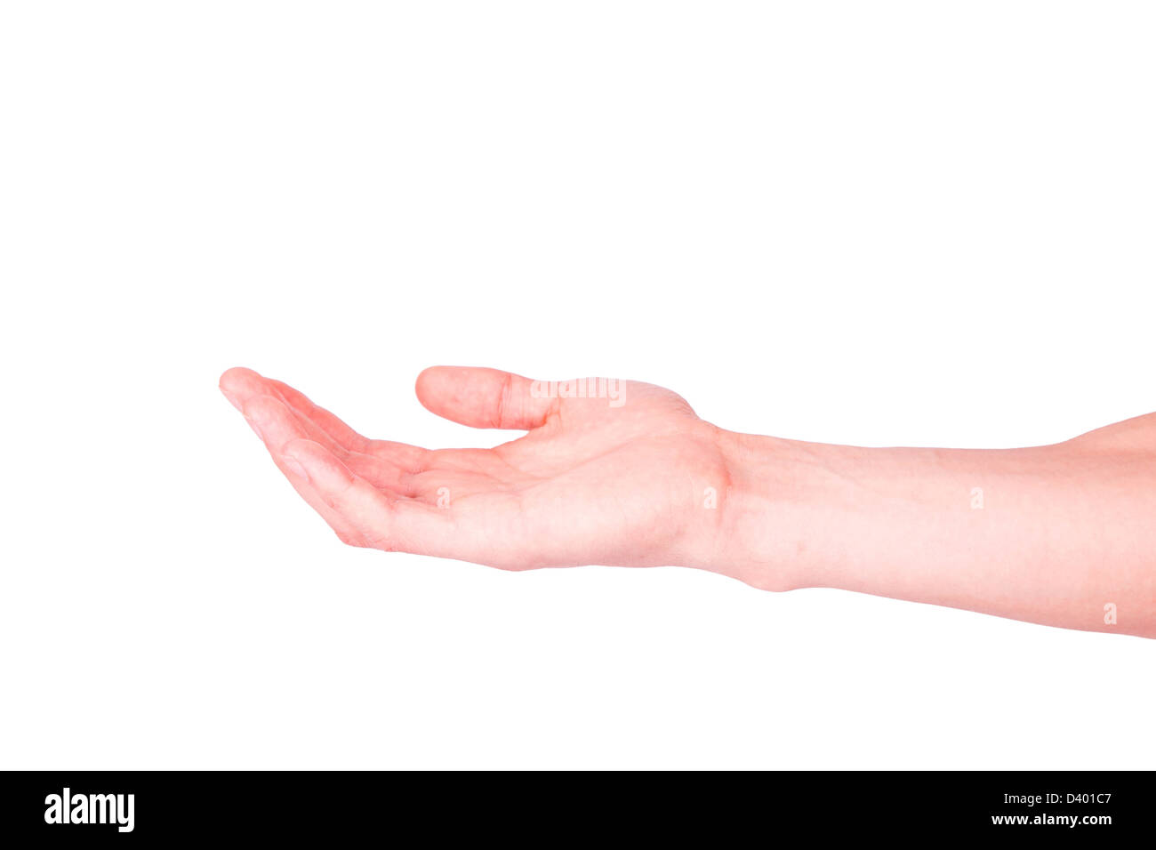 Empty male hand isolated on white. Asking for help or suggesting help ...
