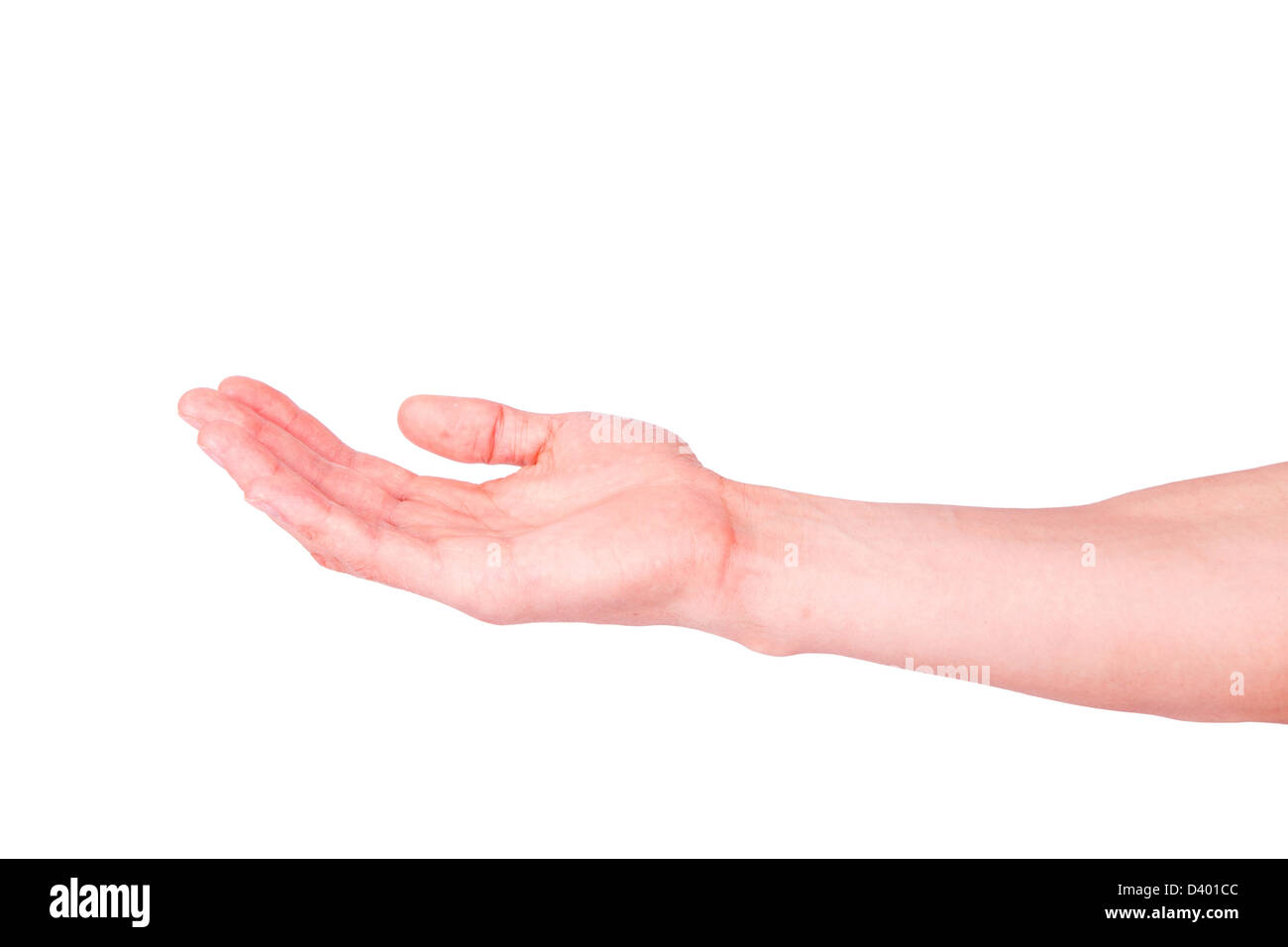 Empty male hand isolated on white. Asking for help or suggesting help ...