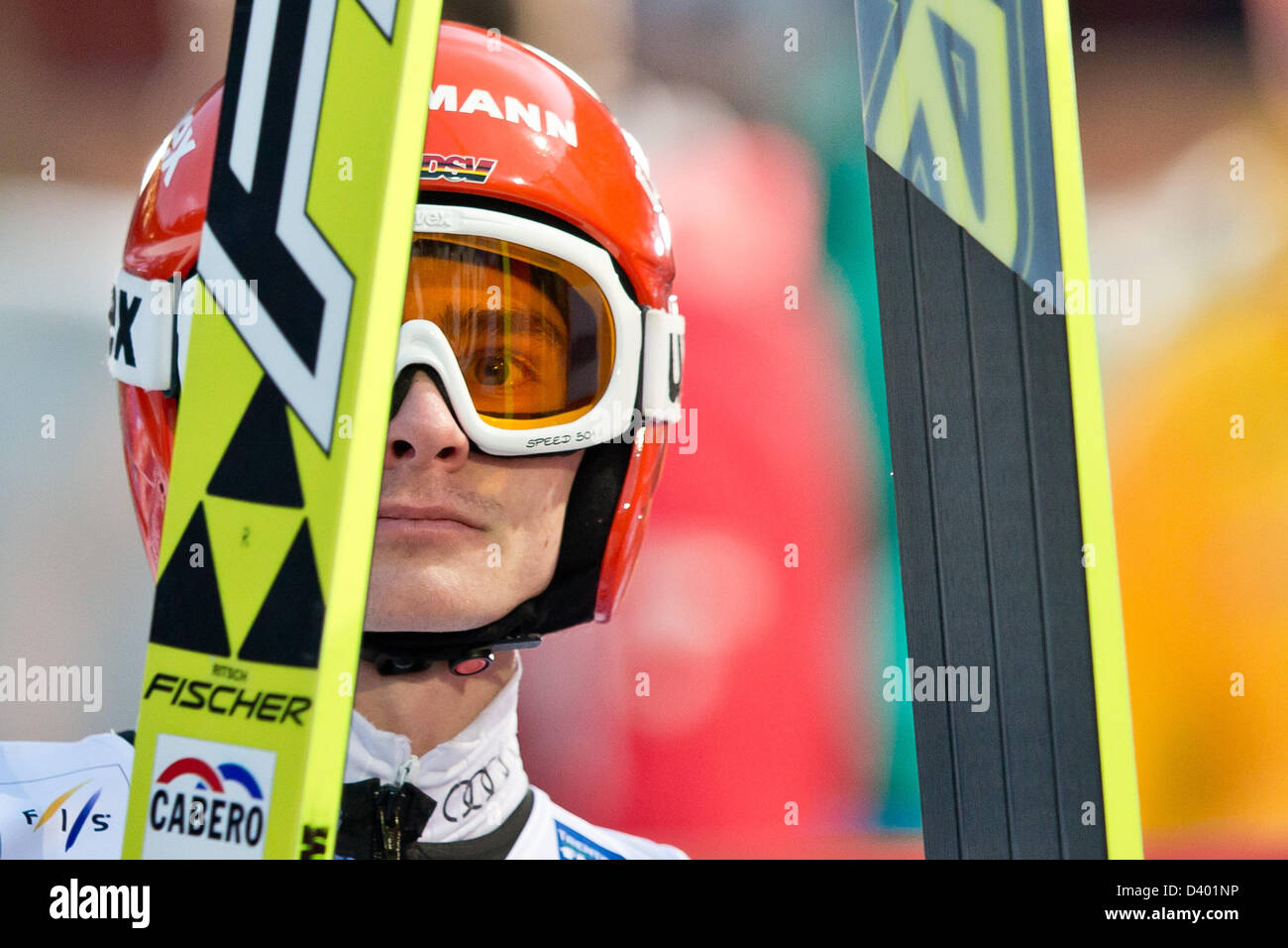 Richard Freitag of Germany reacts after his qualification jump of the ...