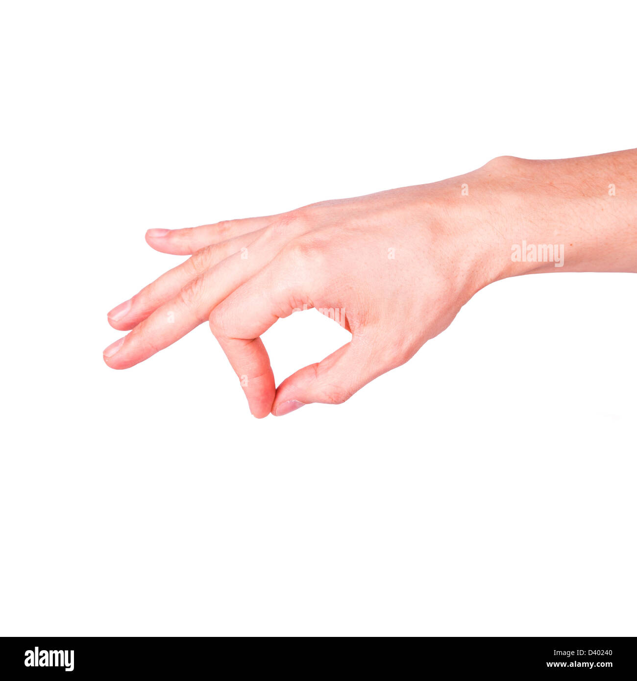 Male hand holding something isolated on white Stock Photo - Alamy
