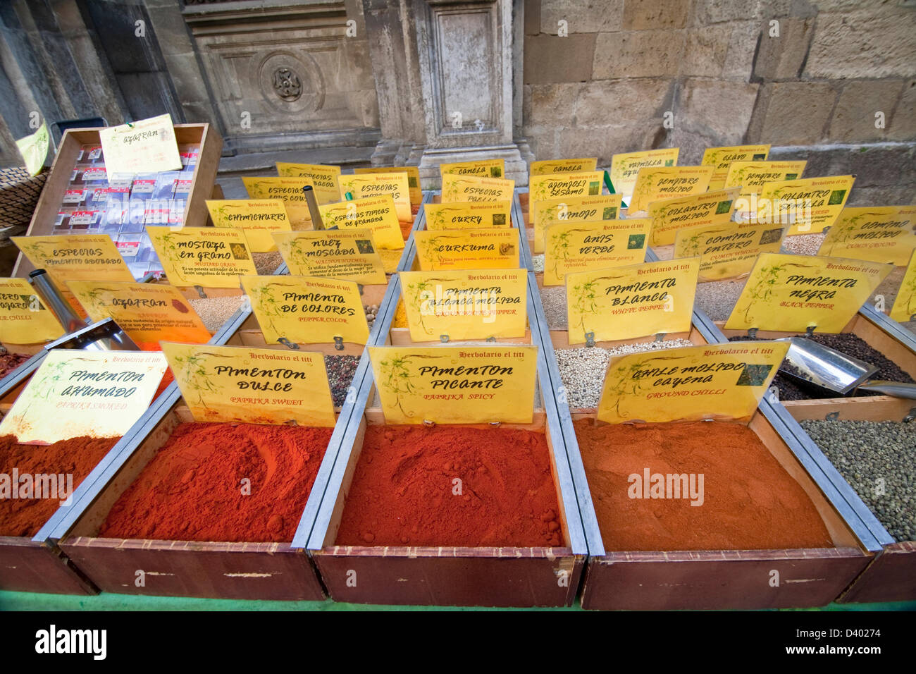Traditional market of medicinal plants and tea, Granada, Spain Stock ...