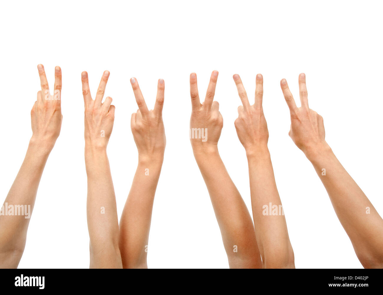 Hands showing victory sign, isolated on white Stock Photo - Alamy