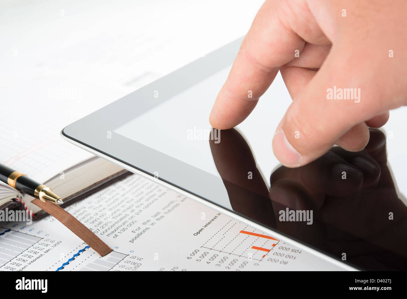 Hand touching screen of contemporary digital tablet computer Stock ...