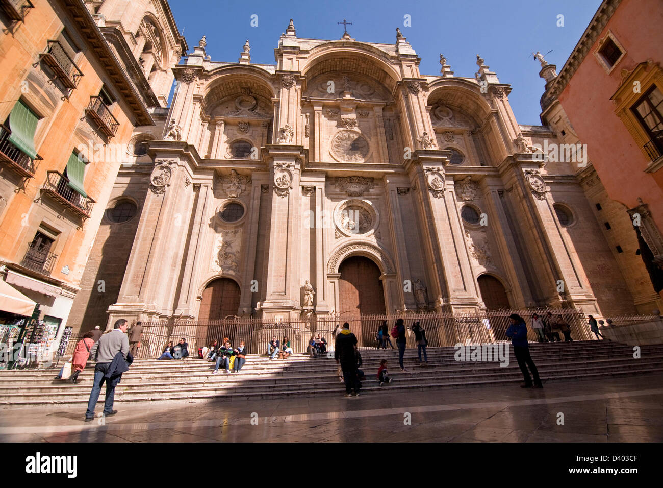 Main facade of cathedral of Granada from Pasiegas square, Renaissance ...