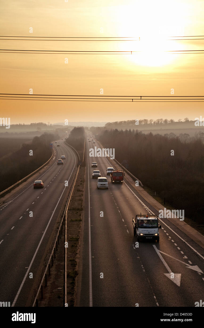 Cars driving on the A14 dual carriageway road in Cambridgeshire at ...