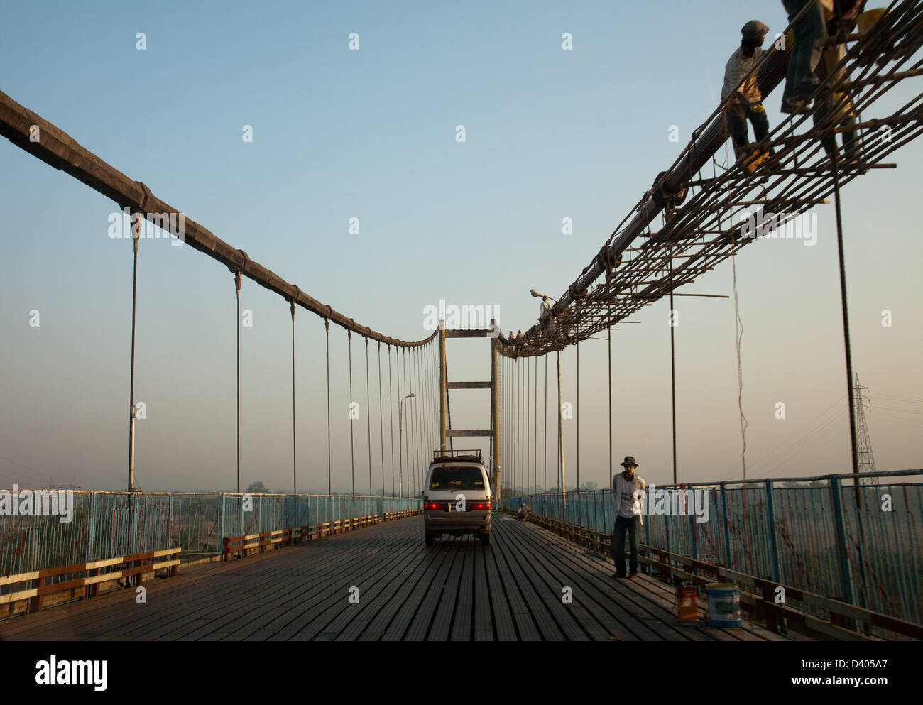 Suspension bridge on a road on the way to Mawlamyine (Moulmein) from ...