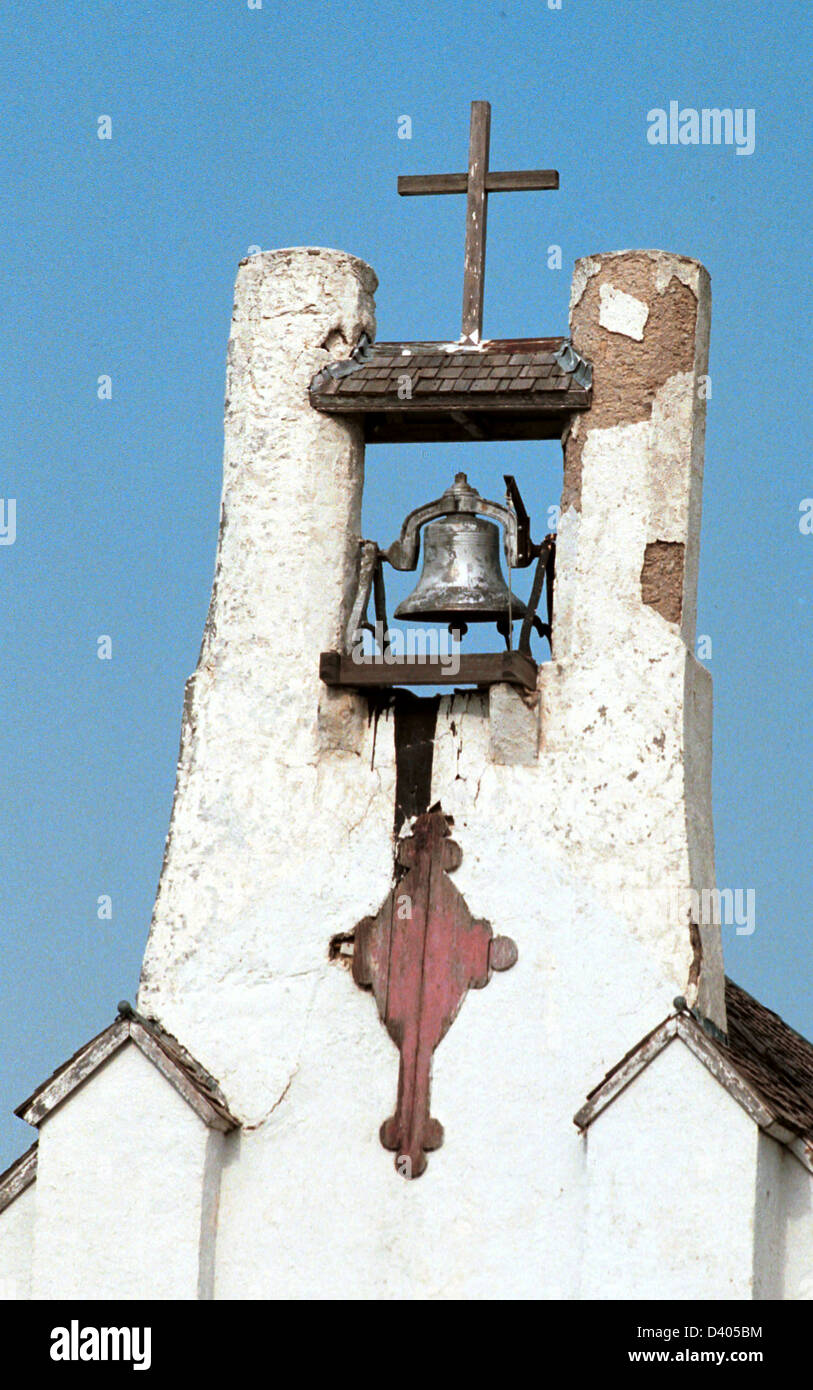 Pine Ridge Indian Reservation church steeple, cross and bell South ...