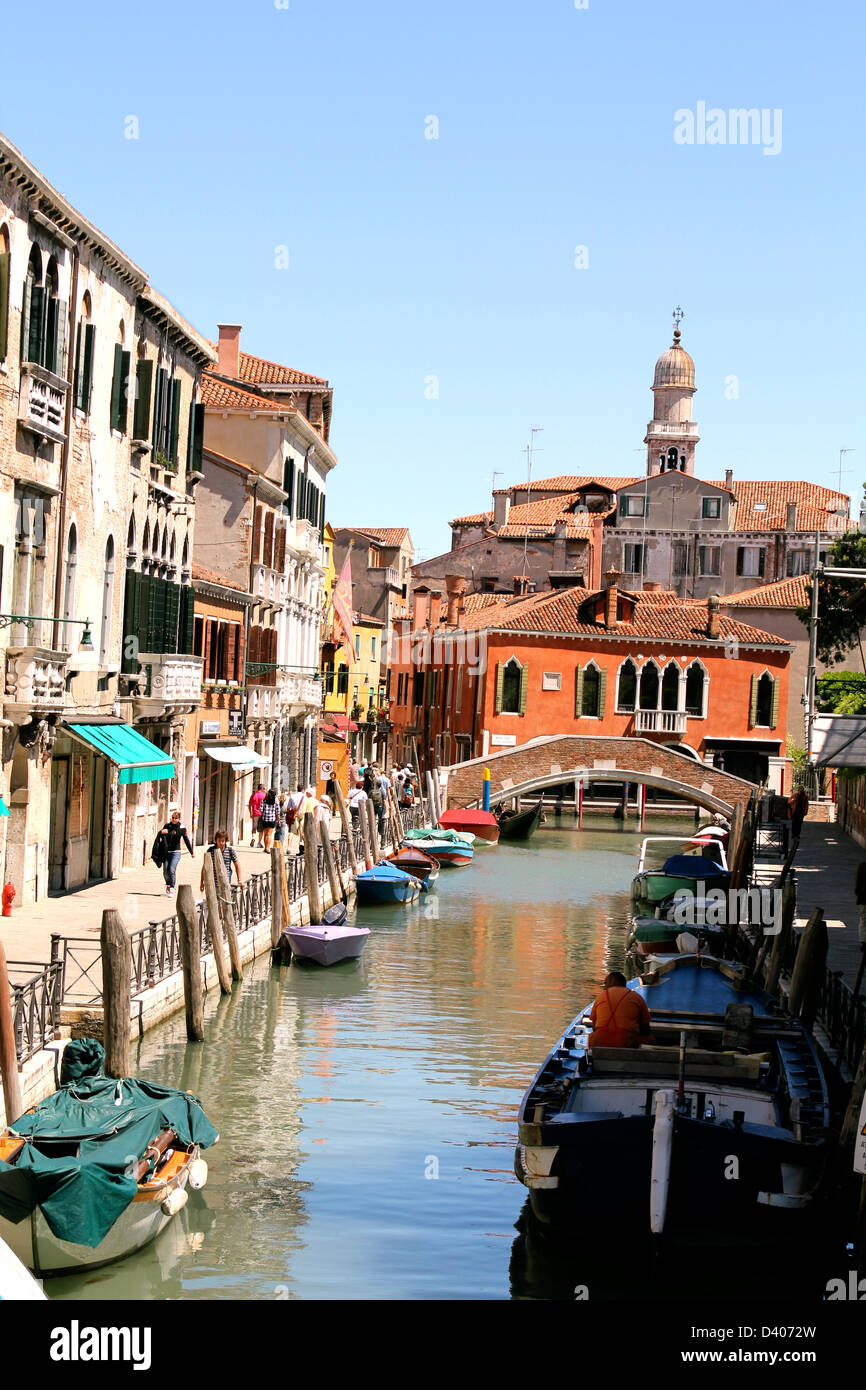Beautiful sunny day in Venice, Italy. Venetian cityscape with canal and ...
