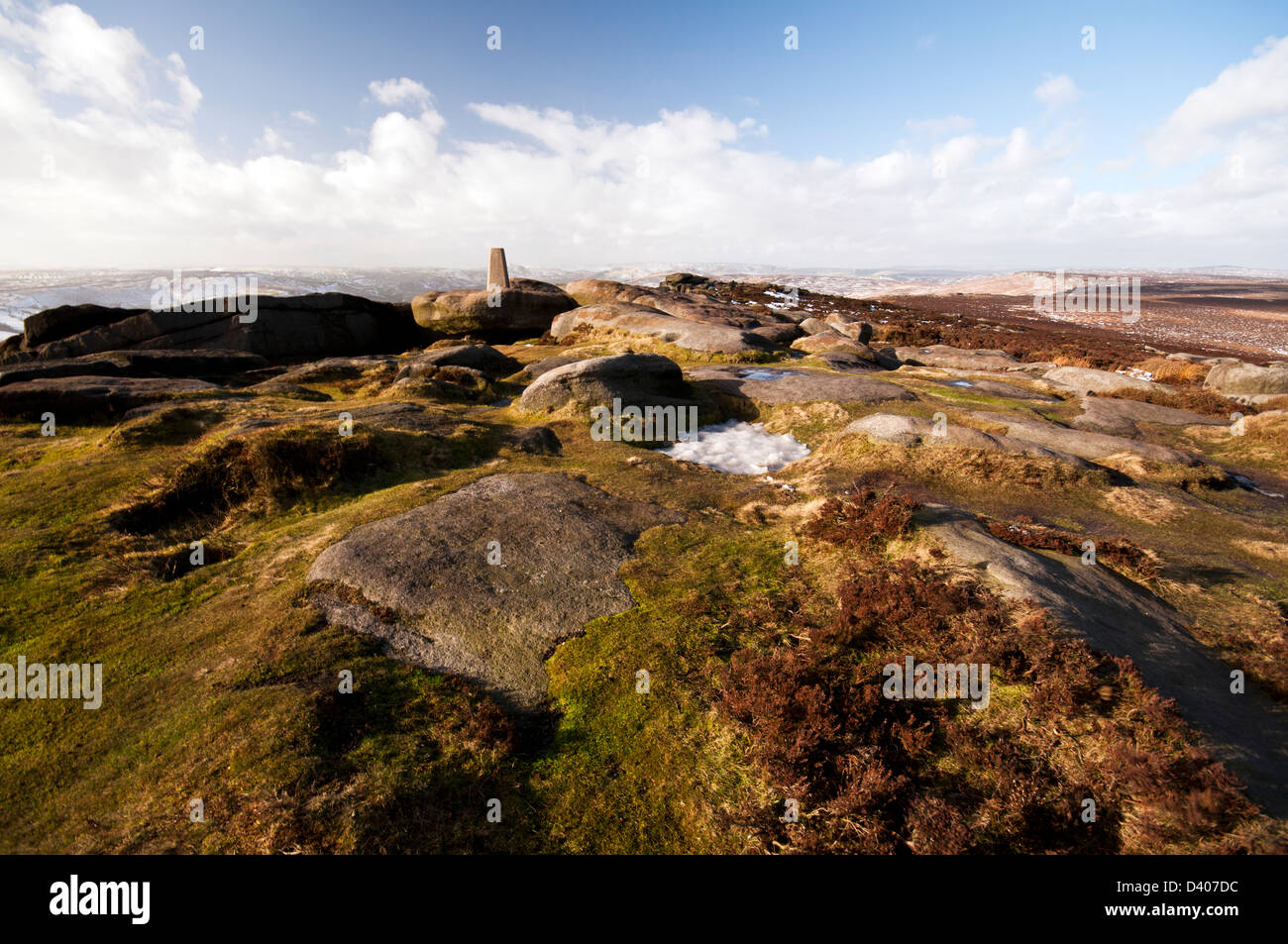 Trig point on Stanage Edge in the Peak District National Park, located ...