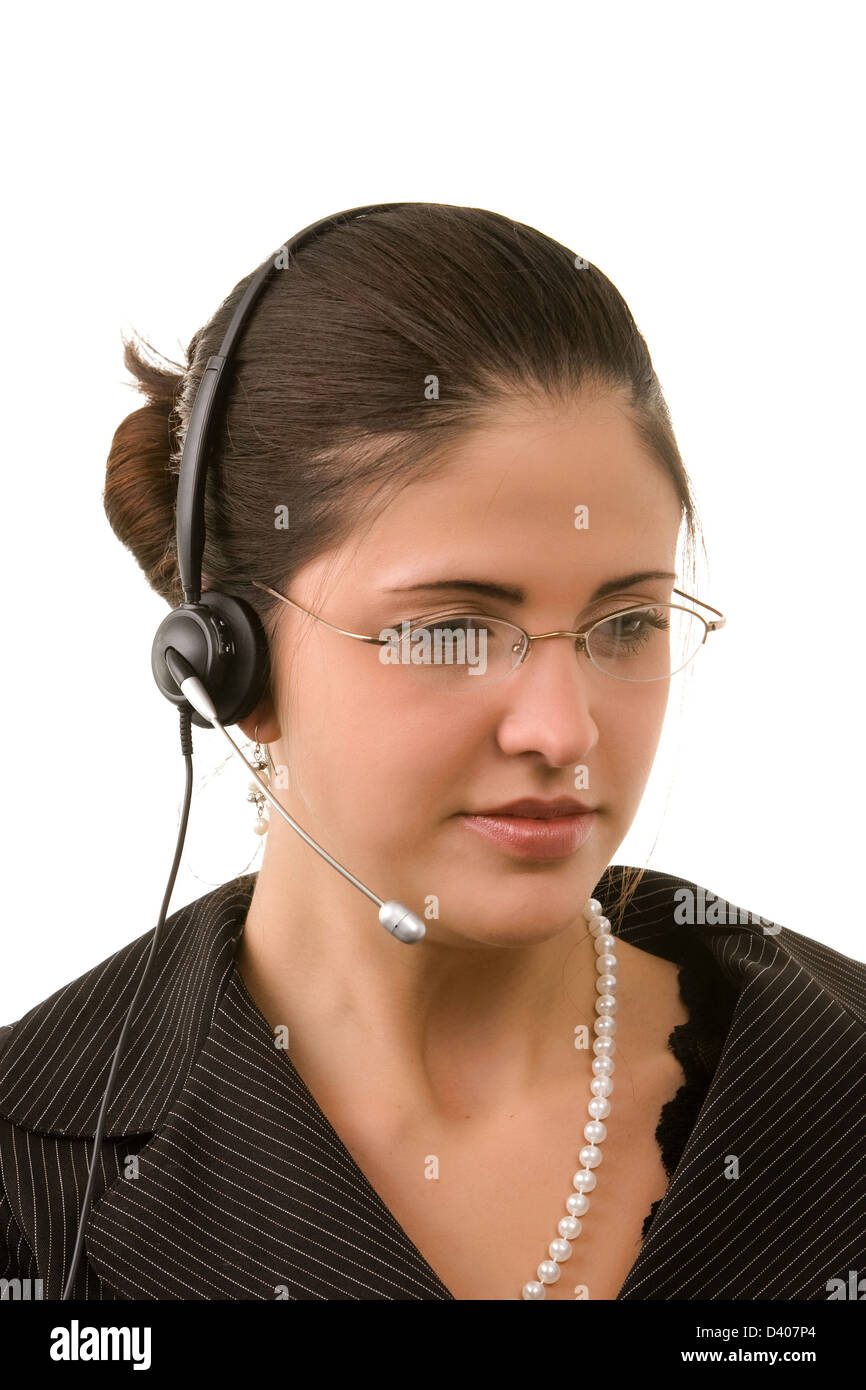 Young female corporate employee talking on telephone Stock Photo - Alamy