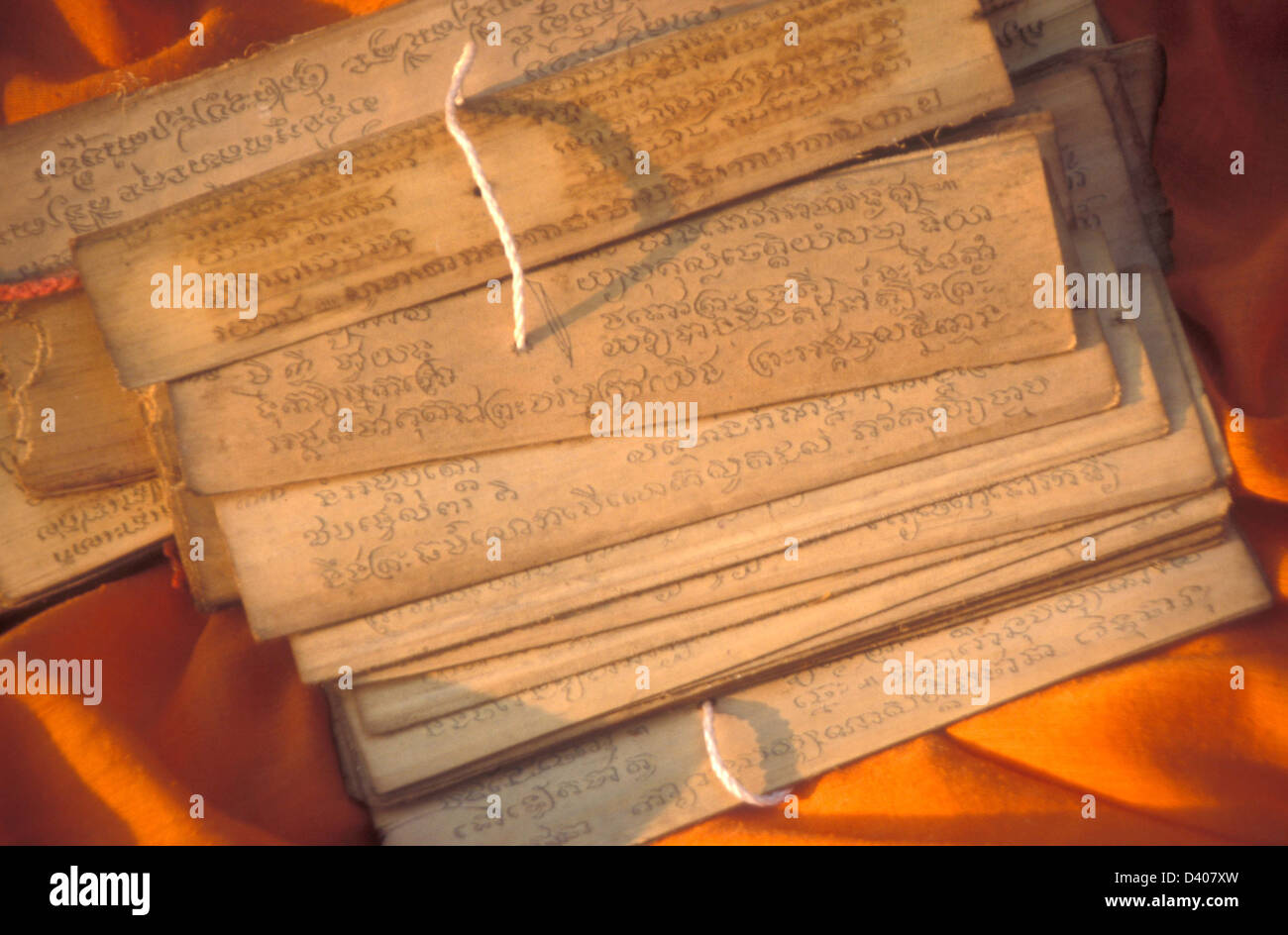 Buddhist prayer texts written on cane leaves Stock Photo - Alamy