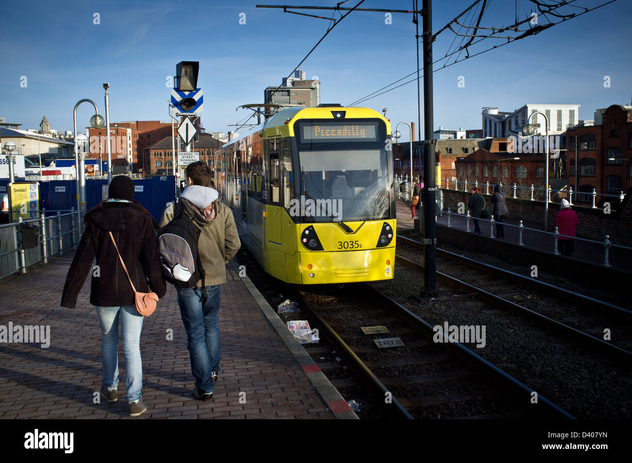 Manchester Piccadilly bound tram from Deansgate-Castlefield Stock Photo ...