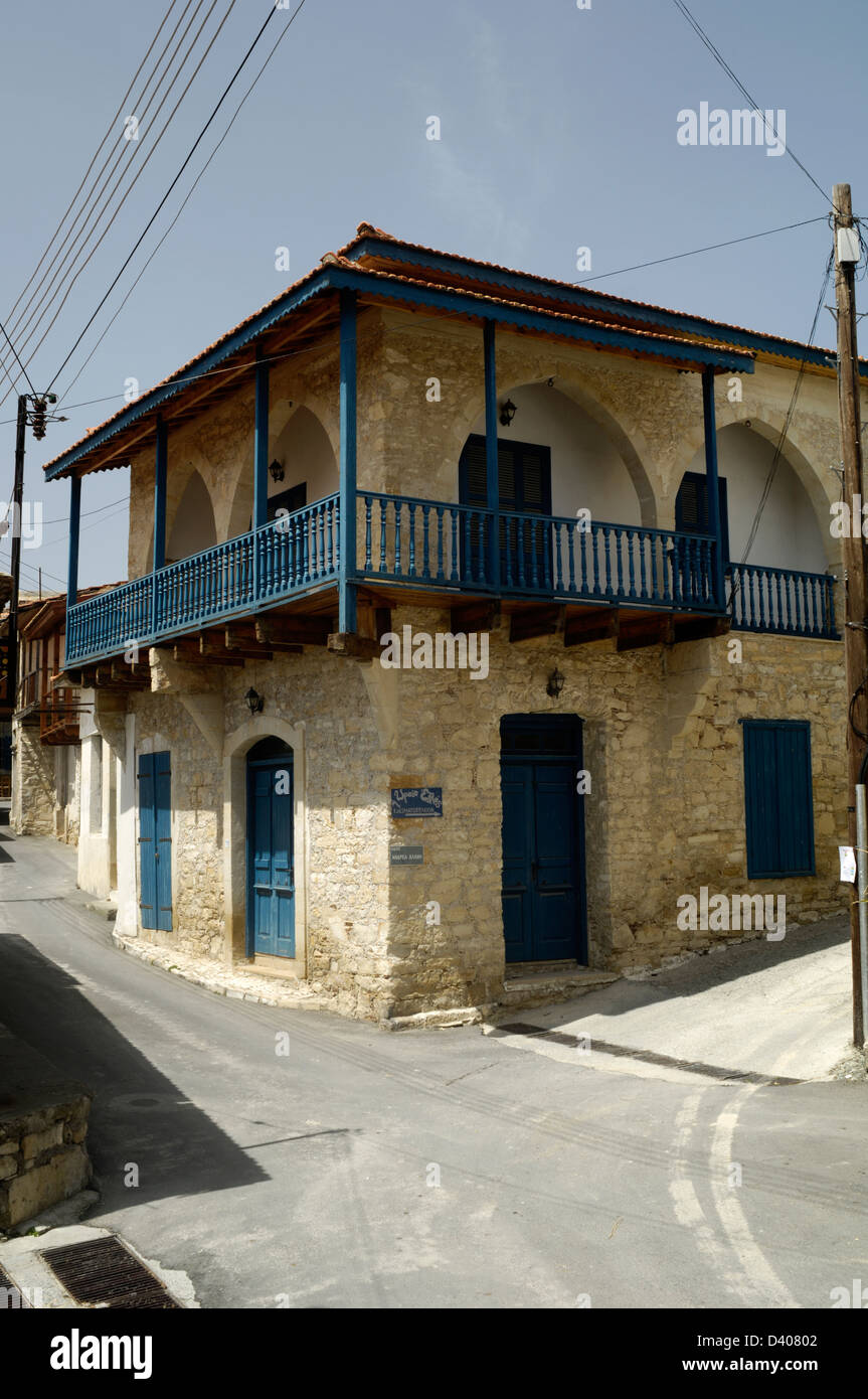 Blue door and balconies, Vouni Stock Photo - Alamy
