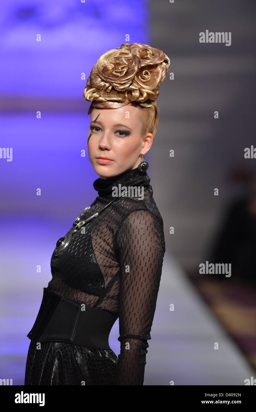 NEW YORK - FEBRUARY 15: A Model walks on the Tyrell Mason fashion ...