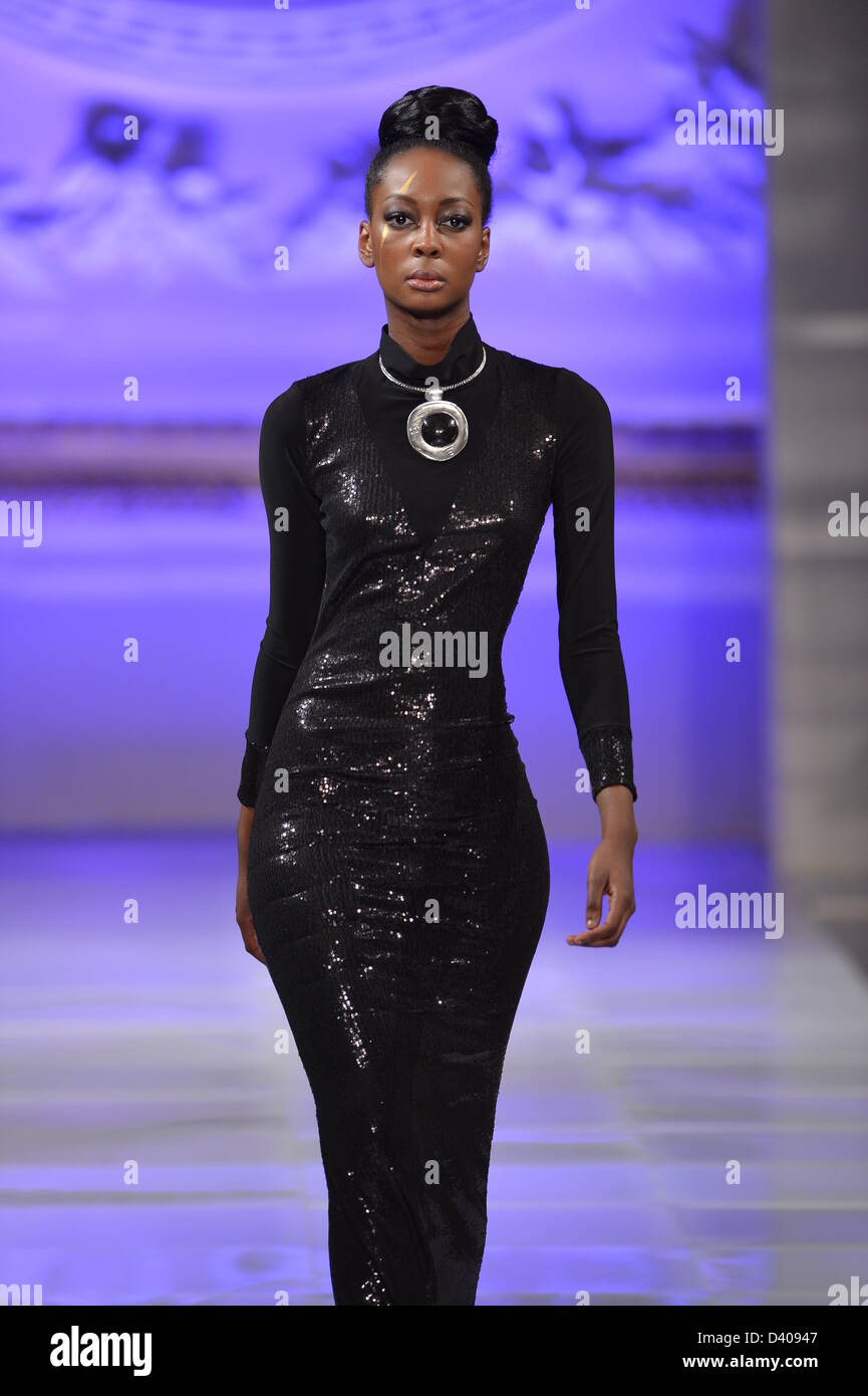 NEW YORK - FEBRUARY 15: A Model walks on the Tyrell Mason fashion ...