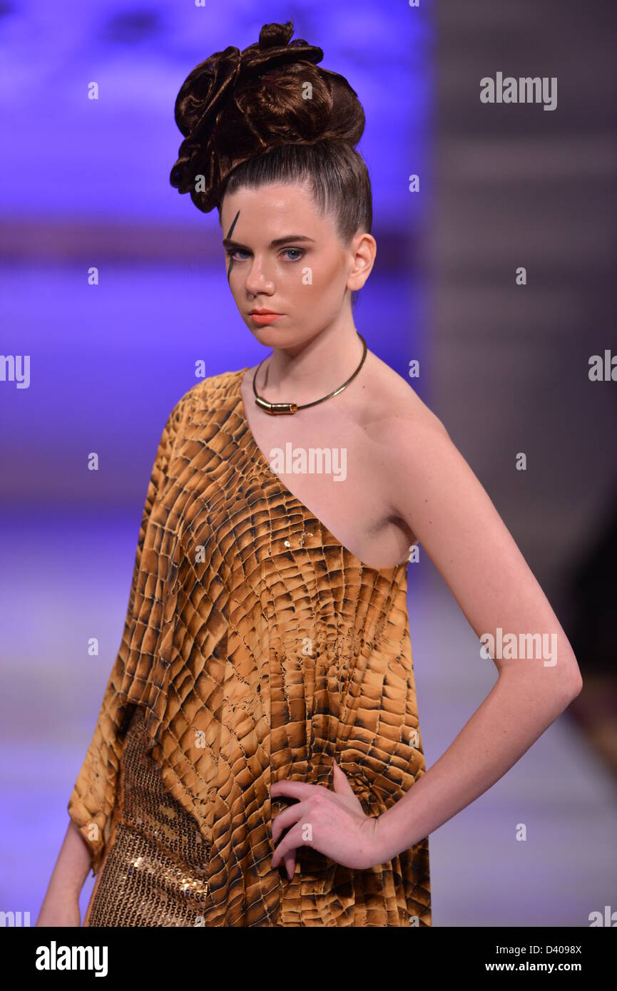 NEW YORK - FEBRUARY 15: A Model walks on the Tyrell Mason fashion ...