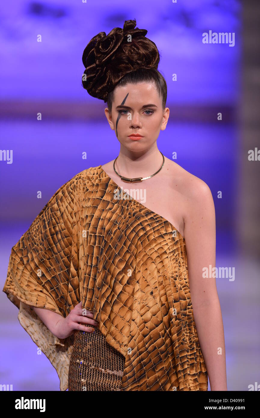 NEW YORK - FEBRUARY 15: A Model walks on the Tyrell Mason fashion ...