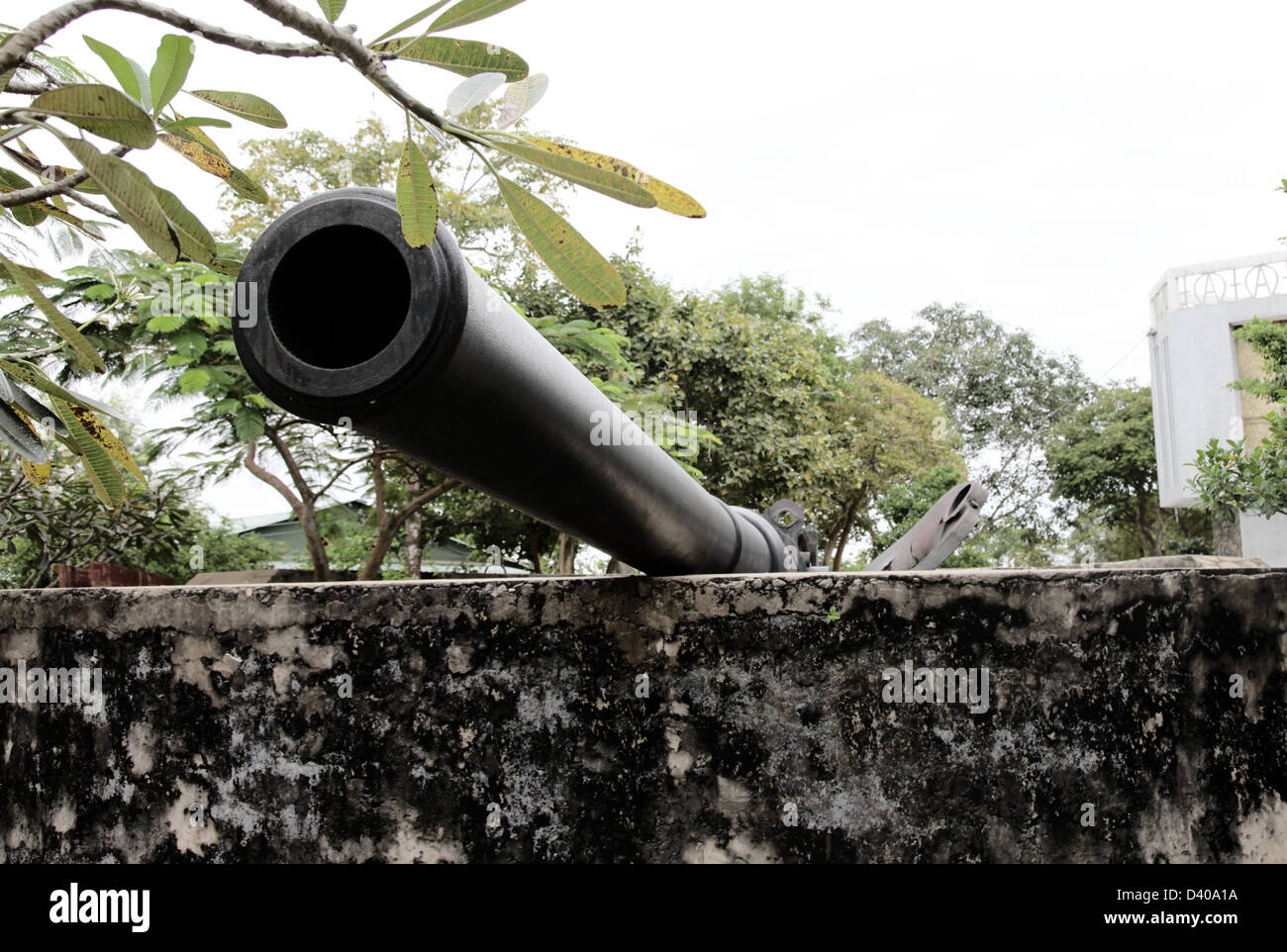 It's a photo of an old historical rusted canon of a castle. It's a ...