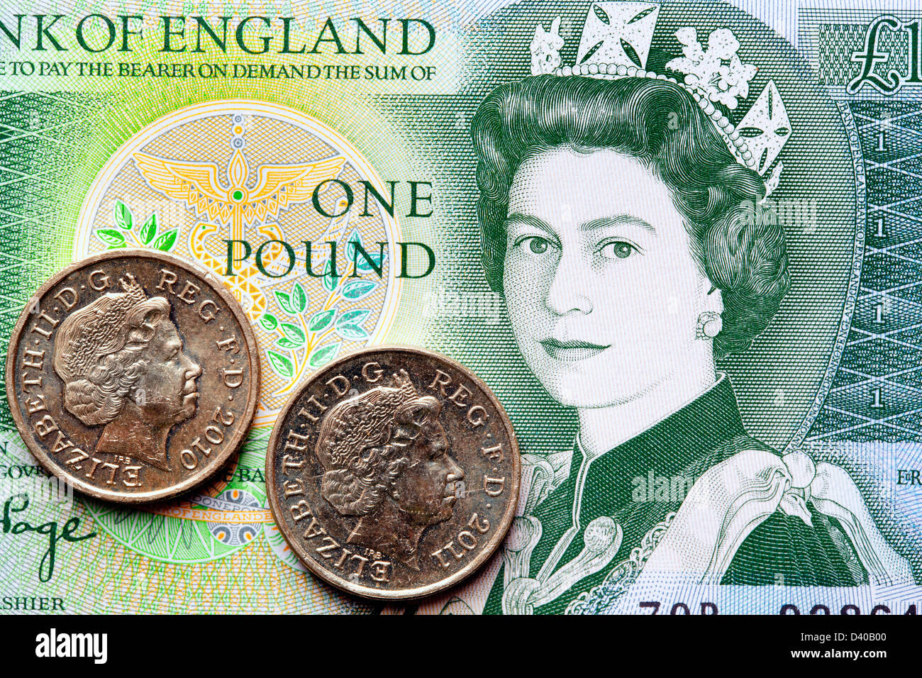 1 Pound banknote (1978) with portrait of Queen Elizabeth II and modern ...