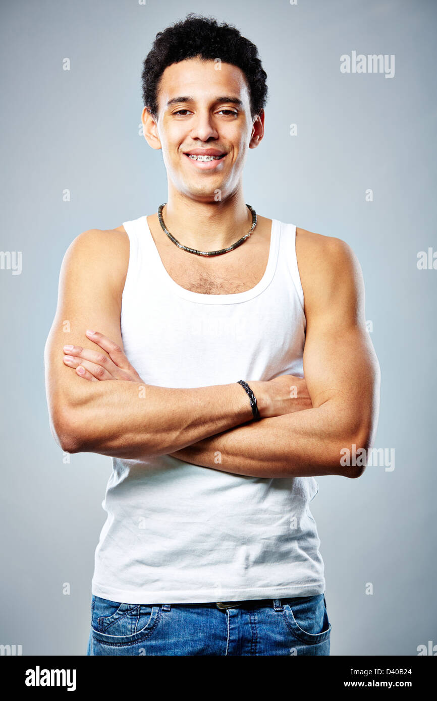 Male model wearing white vest hi-res stock photography and images - Alamy