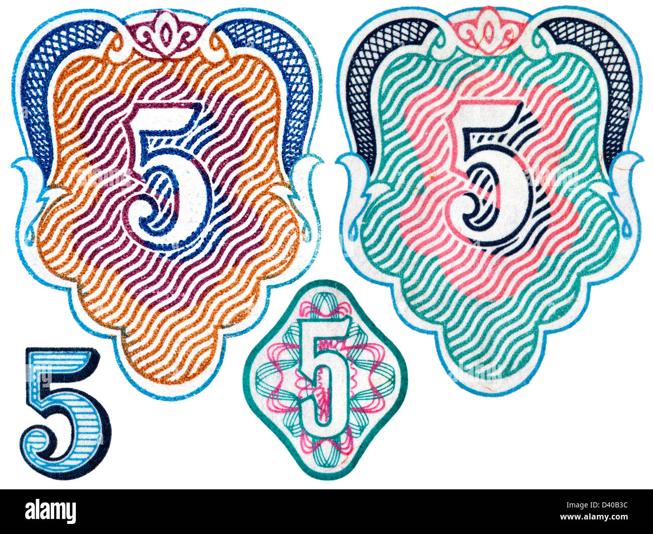 Number 5 from 5 Rubles banknote, on white background, Russia, 1961 and ...