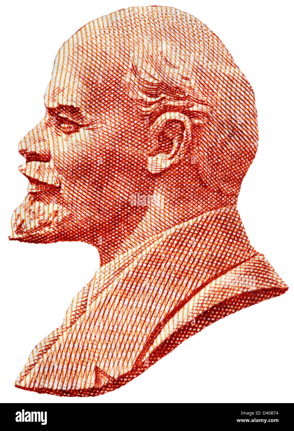 Portrait of Vladimir Lenin from 10 Rubles banknote, on white background ...
