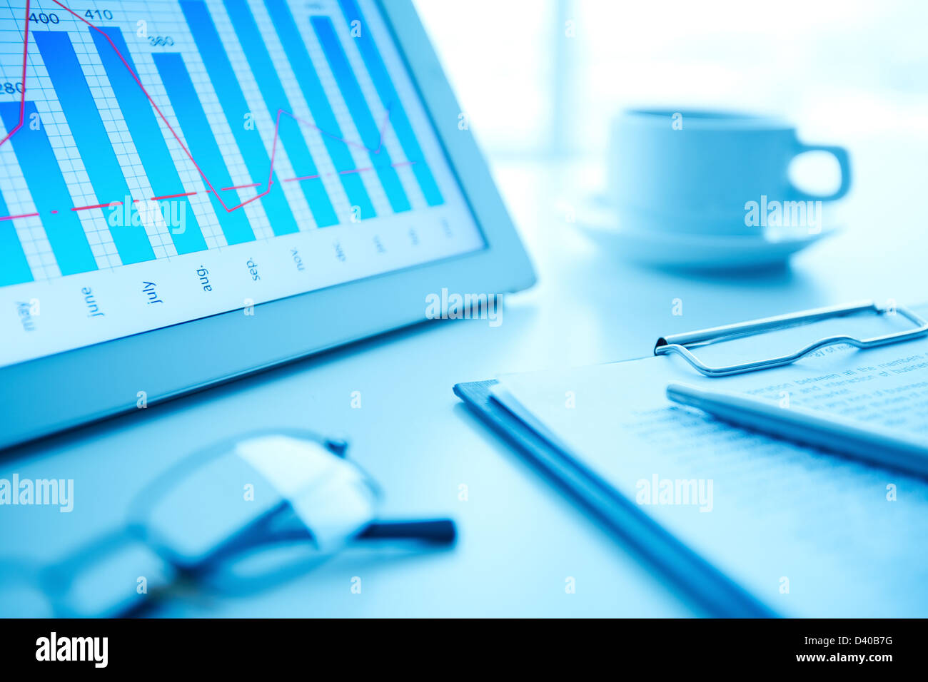 Image of workplace with paper and electronic documents on desk Stock ...