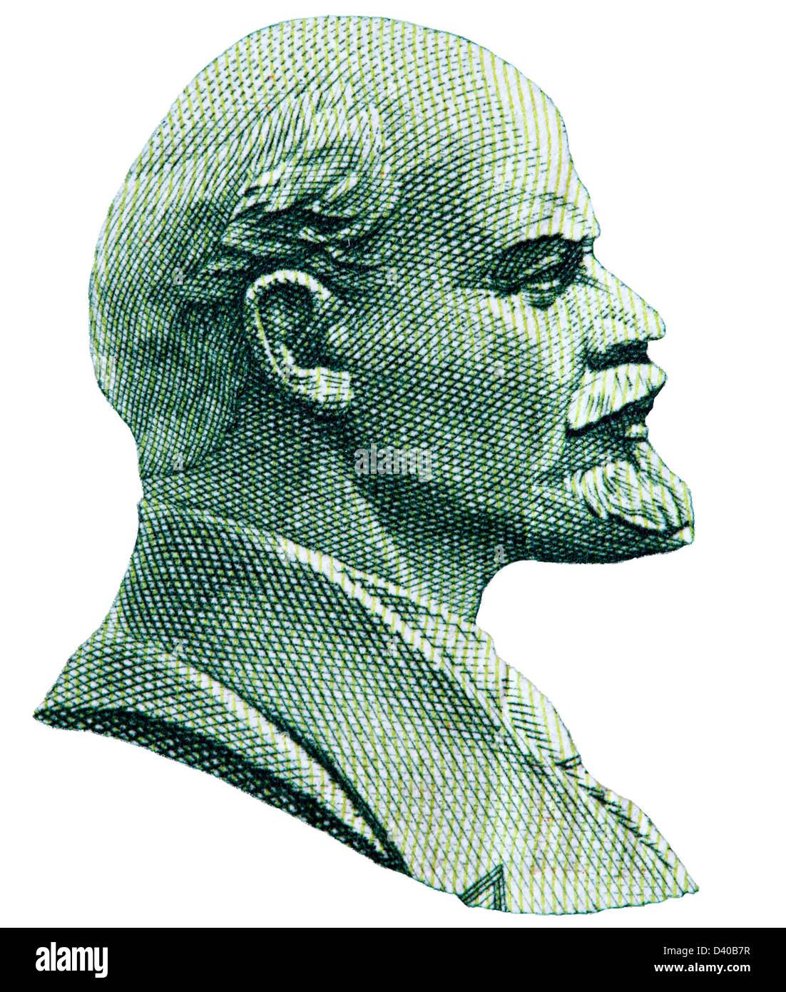 Portrait of Vladimir Lenin from 50 Rubles banknote, on white background ...