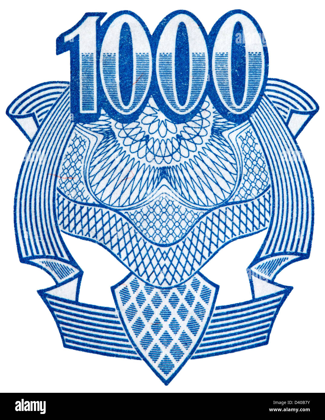 Number 1000 from 1000 Rubles banknote, on white background, Russia ...