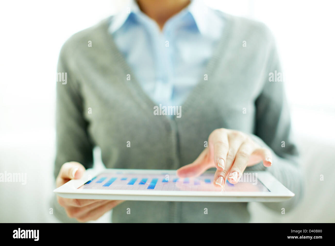 Hands of white collar worker using touchpad Stock Photo - Alamy
