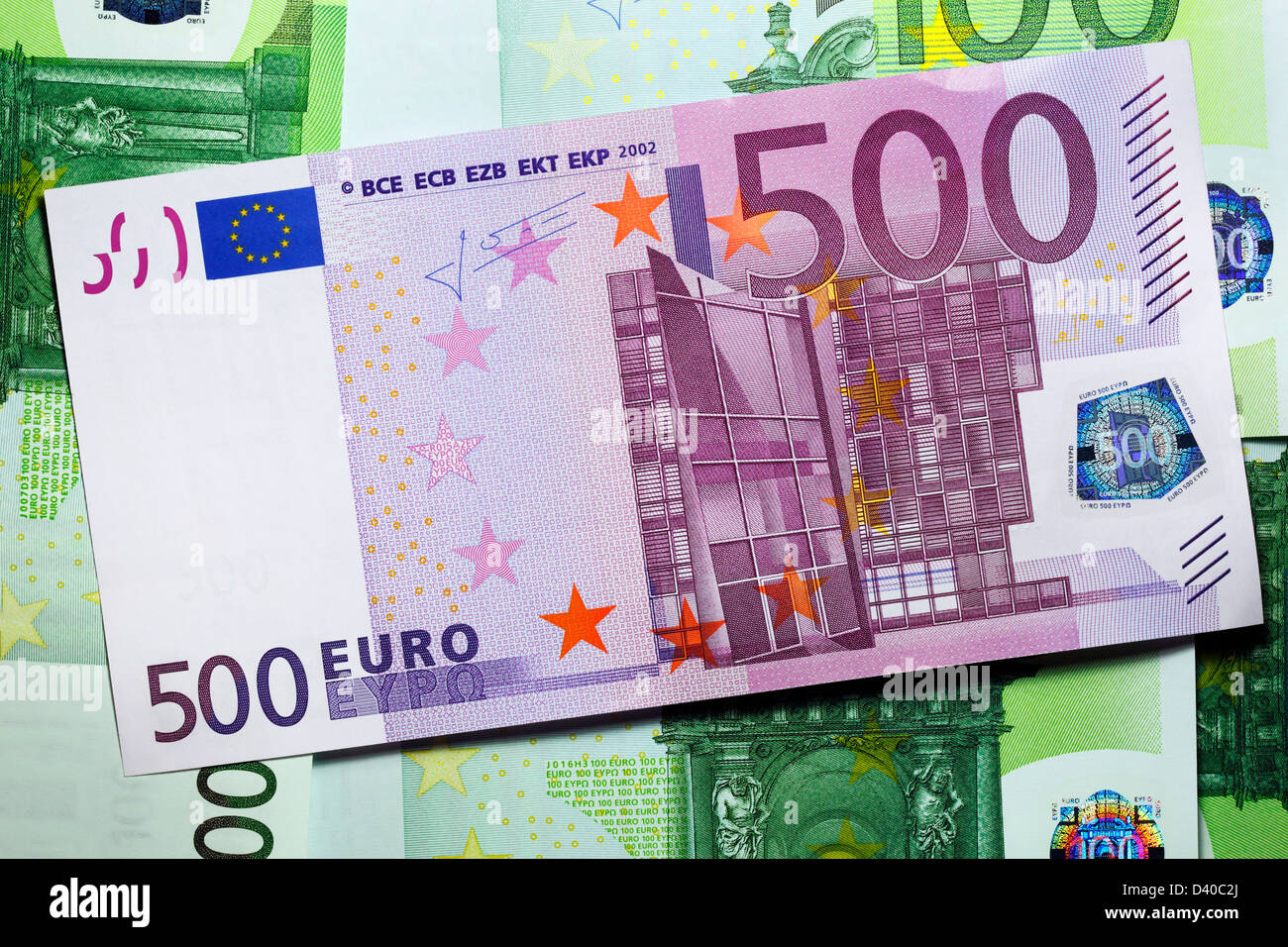 500 Euro banknote and 100 Euro banknotes as background Stock Photo - Alamy