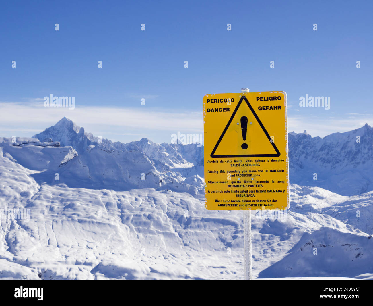 Off piste warning sign and view from Les Grandes Platieres in Le Grand ...