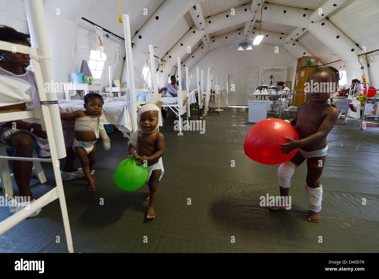 children playing with balloon in the burn unit in Drouillard Hospital ...
