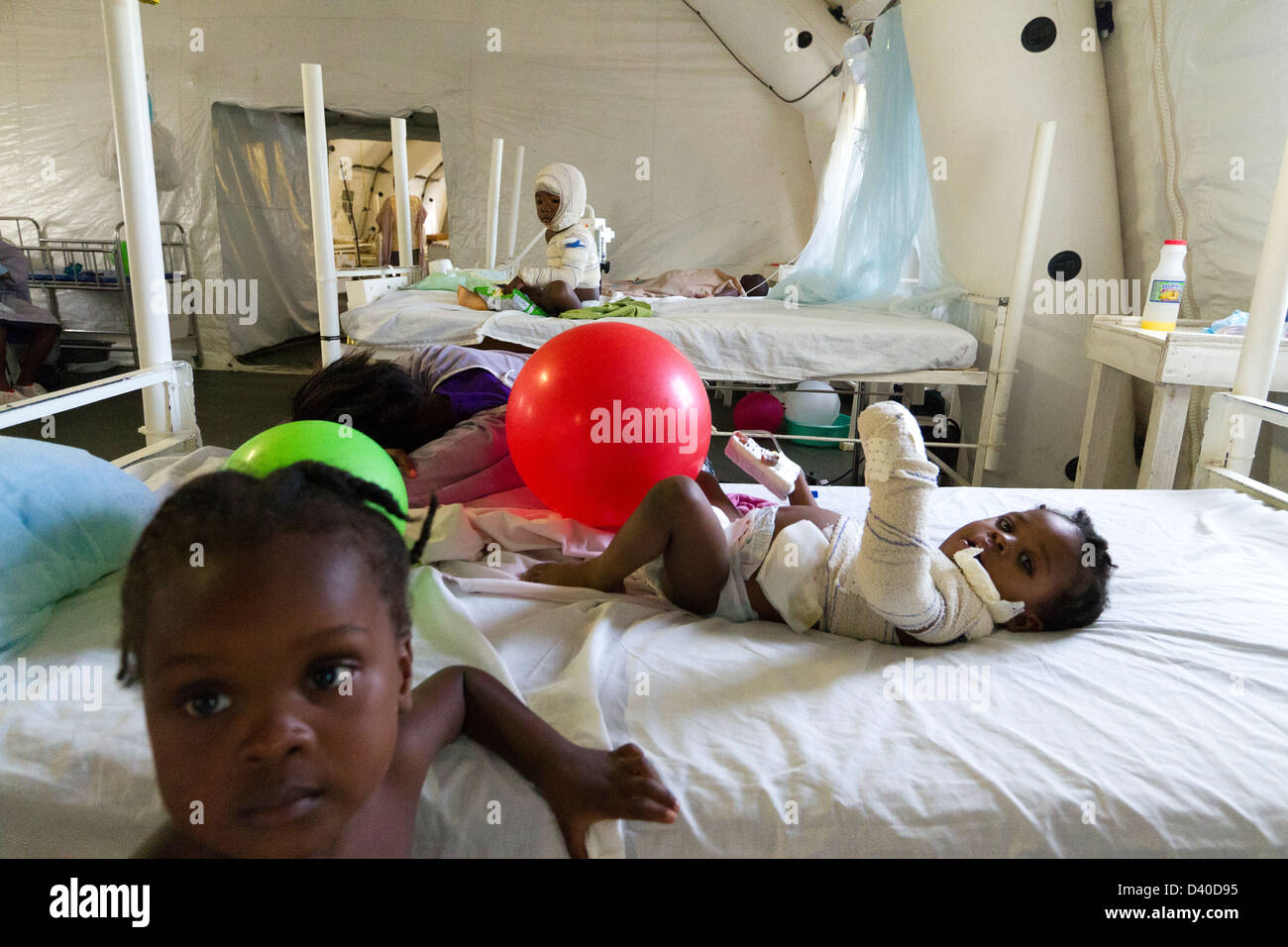 children playing with balloon in the burn unit in Drouillard Hospital ...