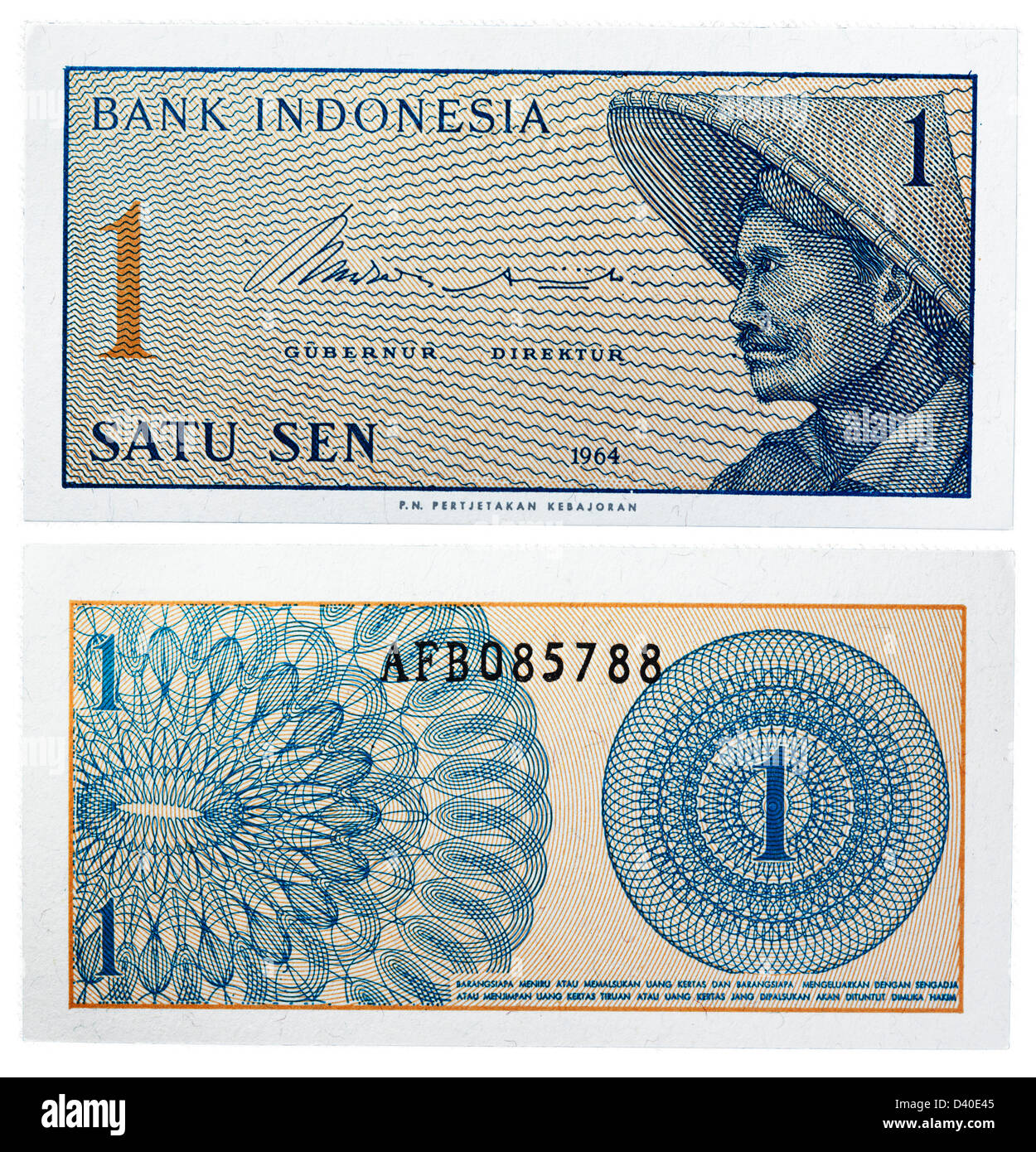 1 Sen banknote, Peasant in straw hat, Indonesia, 1964 Stock Photo - Alamy