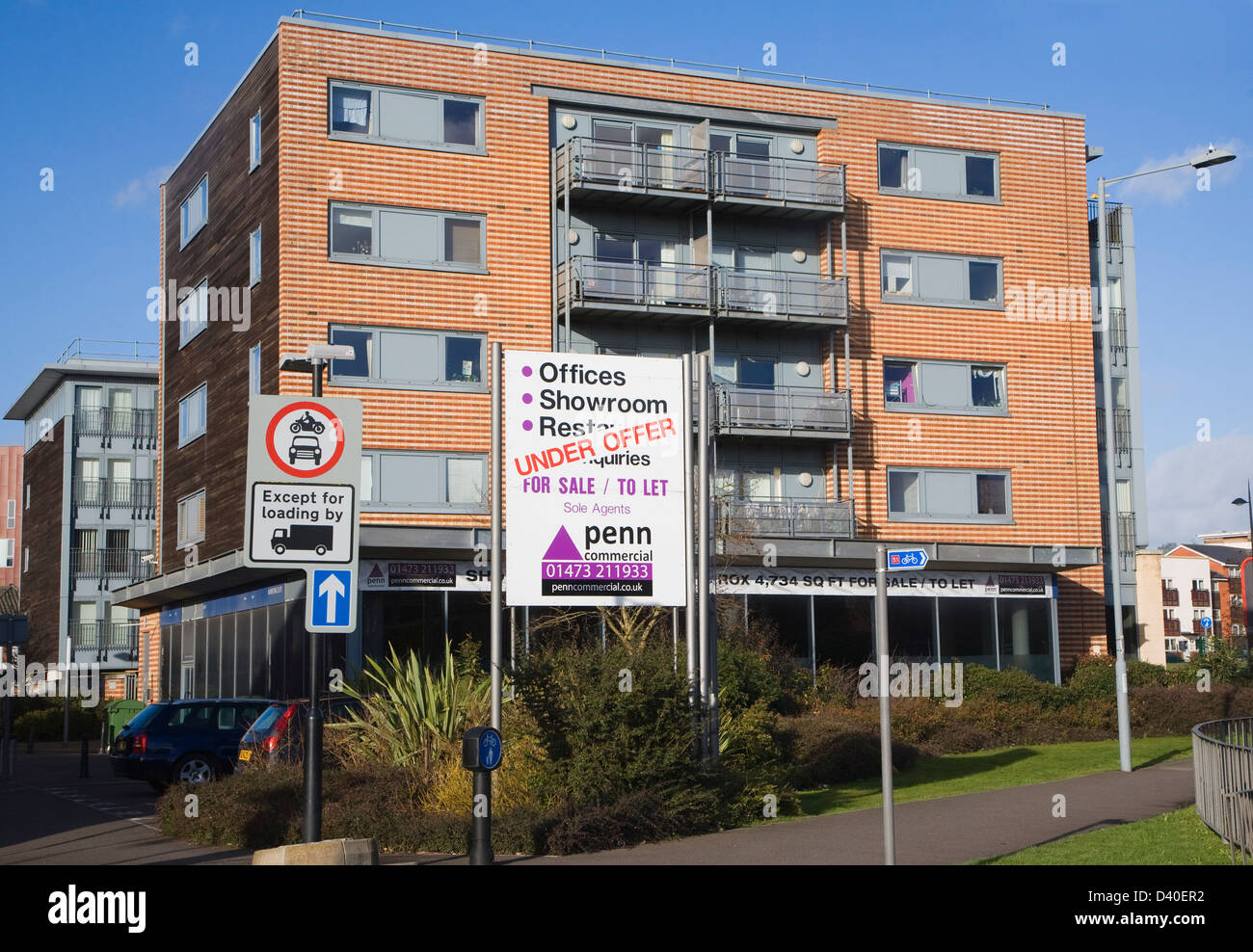 Commercial property advertising sign for modern buildings under offer ...