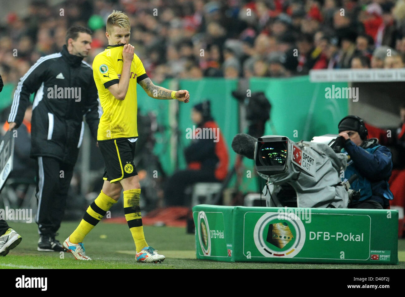 Munich, Germany. 27th February 2013. Dortmund's Marco Reus is ...