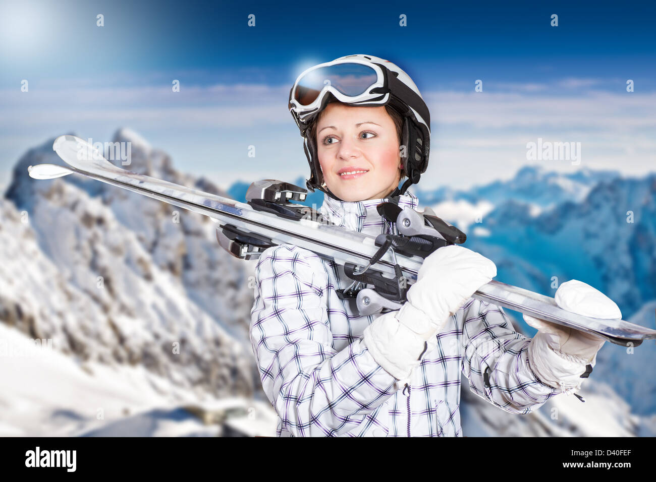 A female skier on the piste in Alps, Europe Stock Photo - Alamy