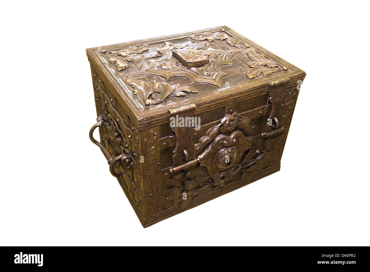 Antique pretty nice roomy trunk on a white background Stock Photo - Alamy