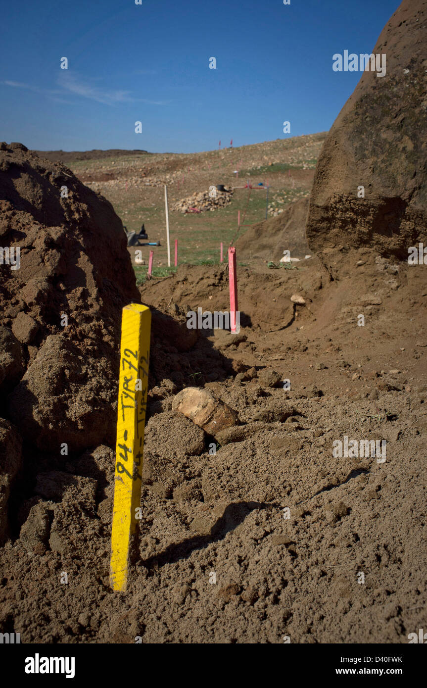 Minefield in northern Iraq. The picket indicates the spot where 94 ...