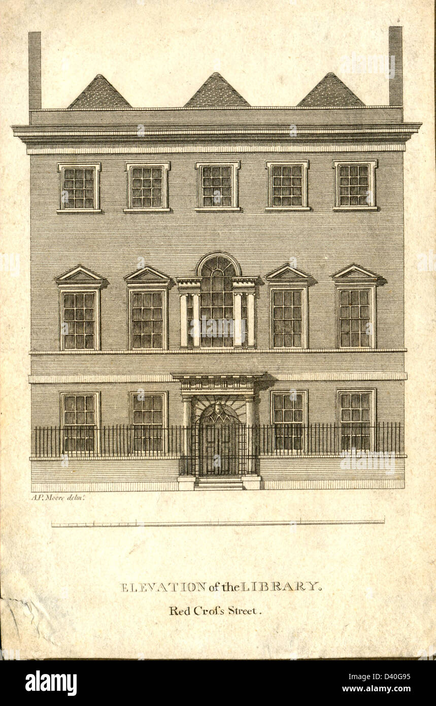 Engraving of the Elevation of the Library, Red Cross Street Stock Photo ...