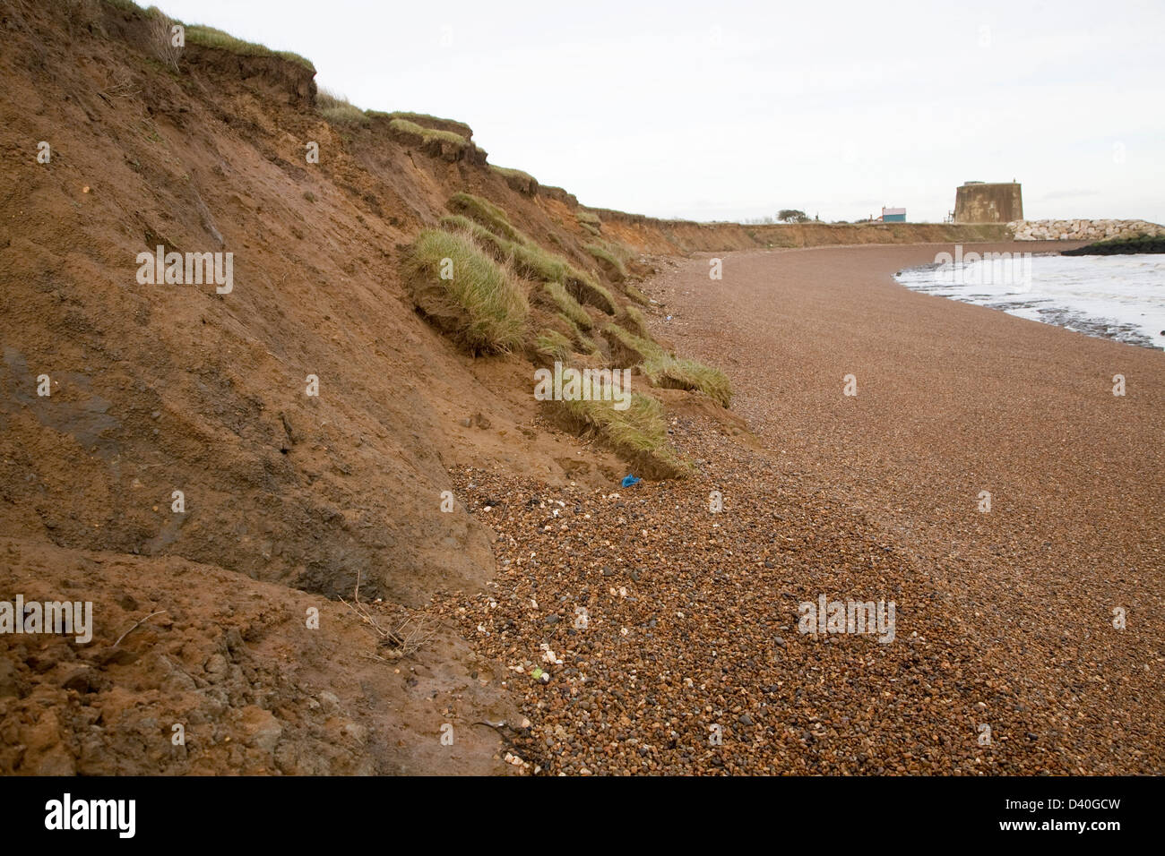 Rapidly eroding cliff of soft Red Crag rock at East Lane, Bawdsey ...