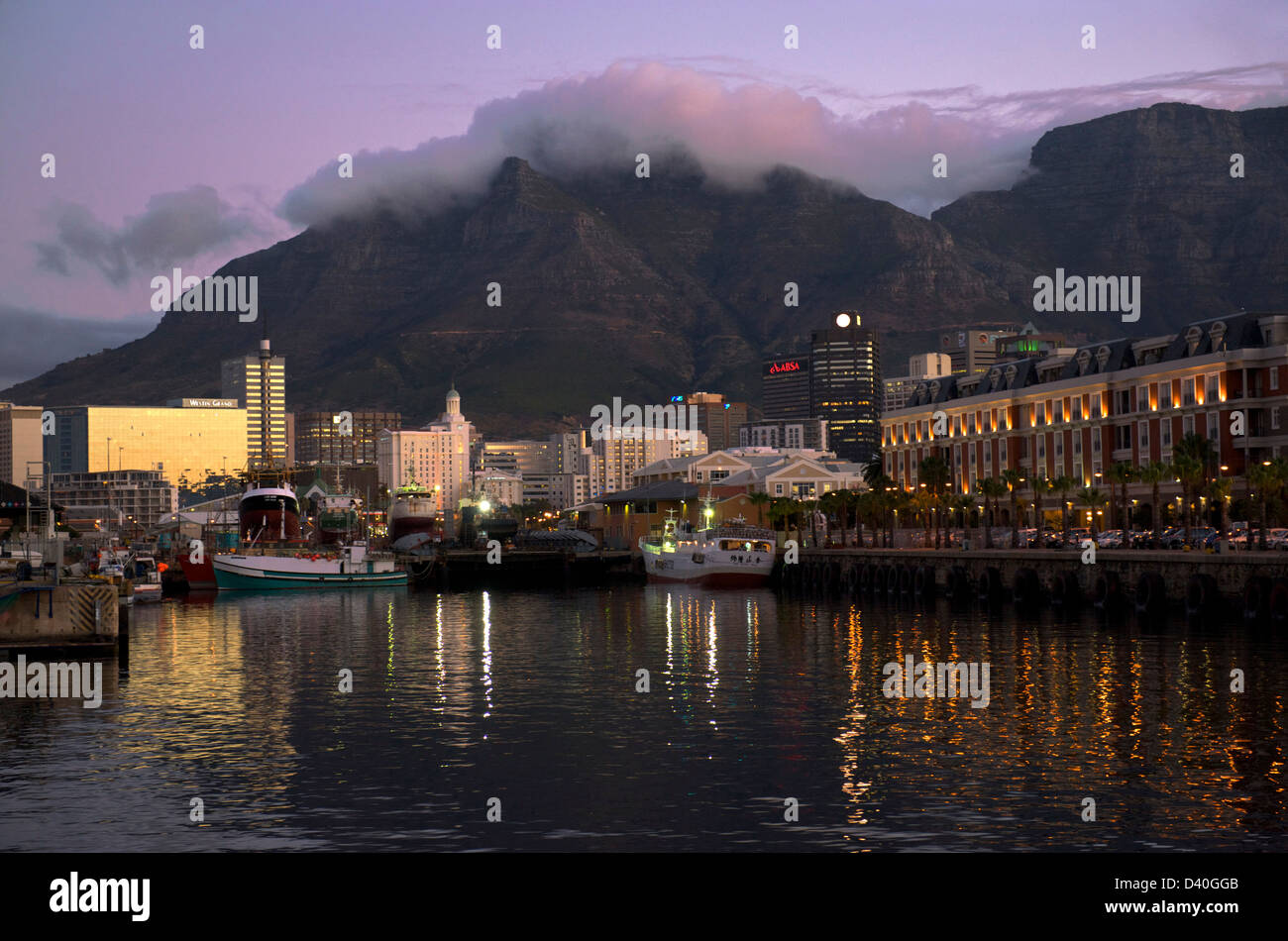 Dusk over Cape Town with Table Mountain in the background Stock Photo ...