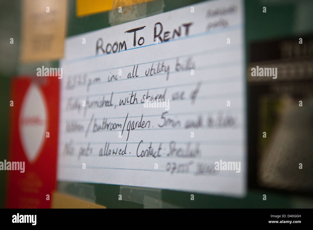 Room to Let sign in shop window Stock Photo - Alamy